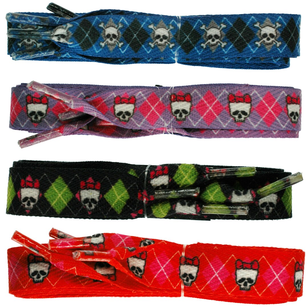 TZ Laces® Flat 18mm SPOOKY SKULL Ribbon Shoelaces for Fashion Trainers ...