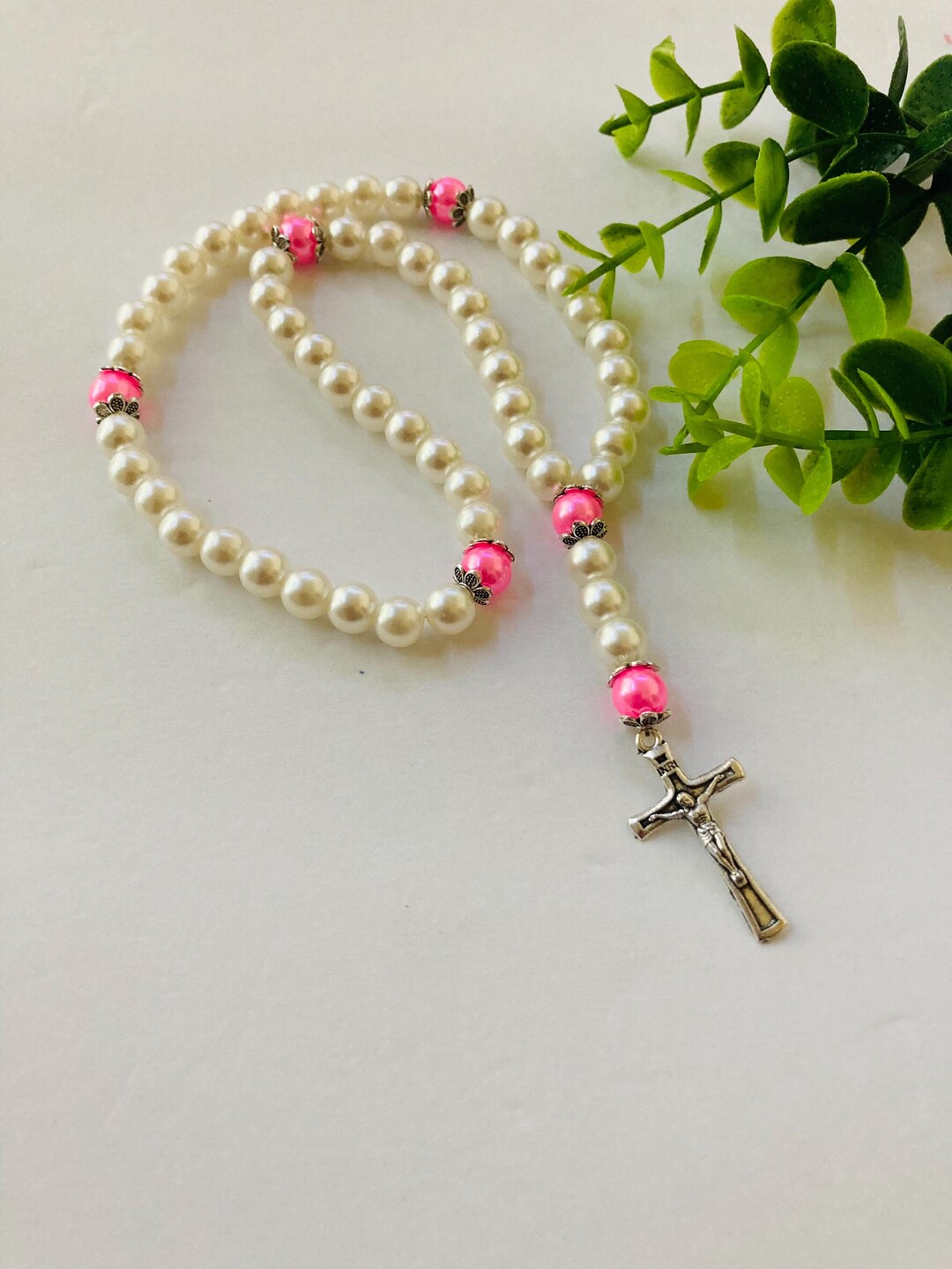 Pink and Ivory Color Beaded Rosary for Prayer Catholic Rosary - Etsy