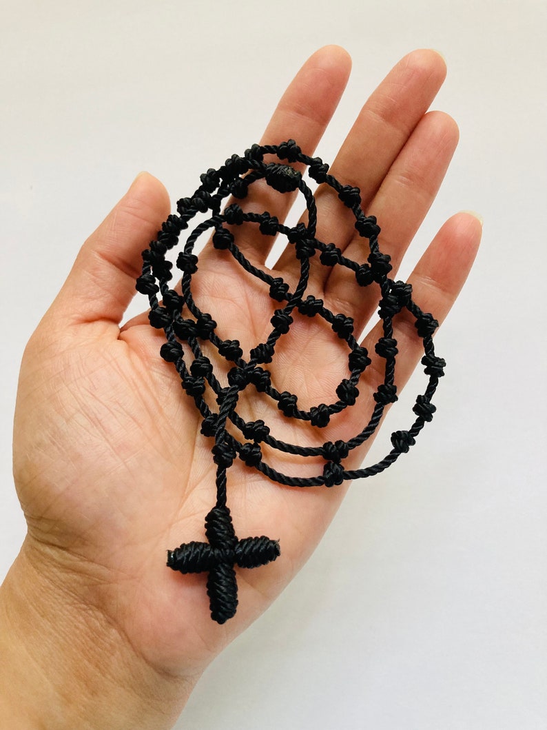 Knotted Black Nylon Thread Rosary and Bracelet - Etsy