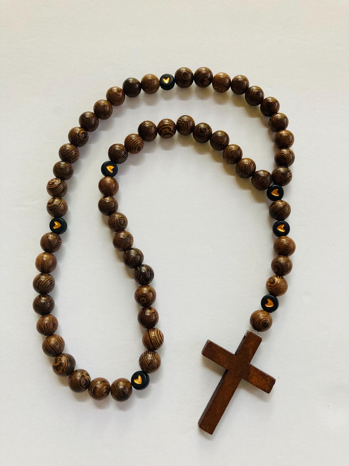 Brown Wooden Bead Rosary With Wooden Cross Prayer Rosary - Etsy
