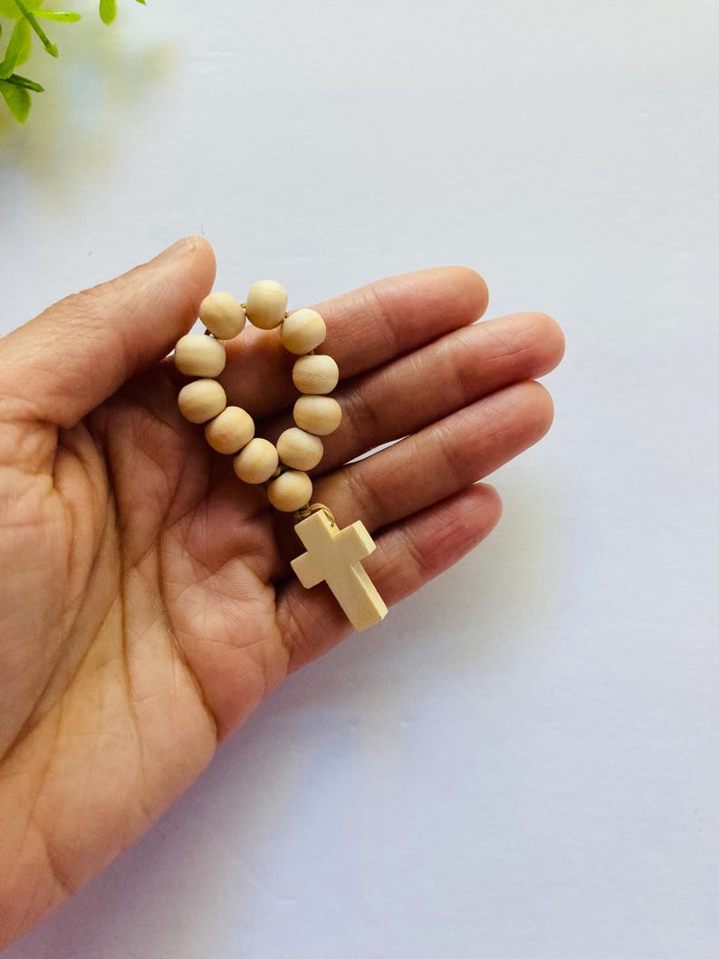 Natural Wooden Bead Finger Rosary 3-pack: Tiny Decade Rosary for ...
