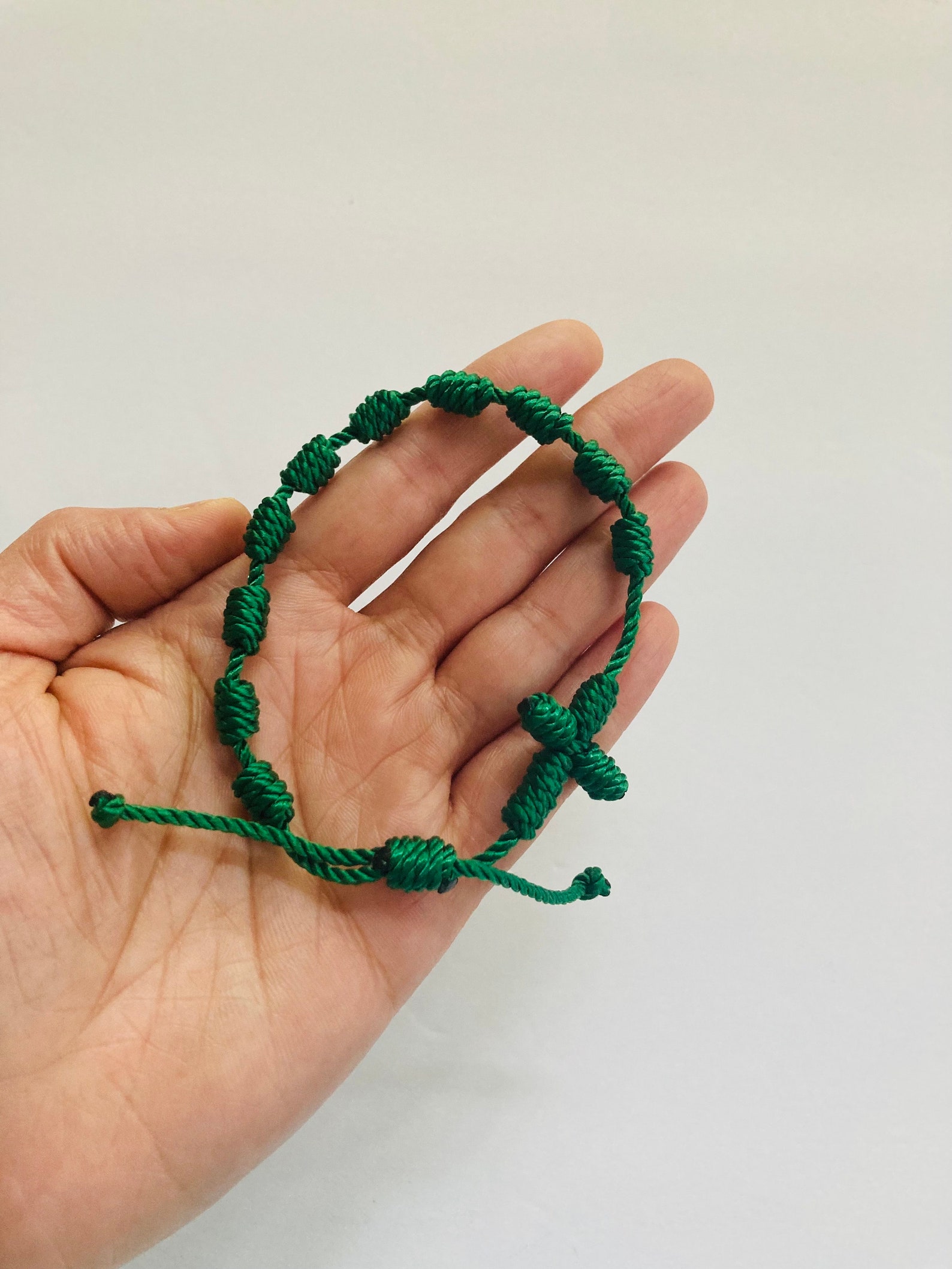 Nylon Green Thread Knotted Rosary Religious Bracelet Cord Bracelet Gift ...