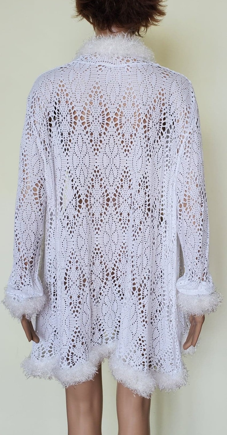 Spring Lace Duster / Cardigan / Cover-up White, With Faux Fur Crochet ...
