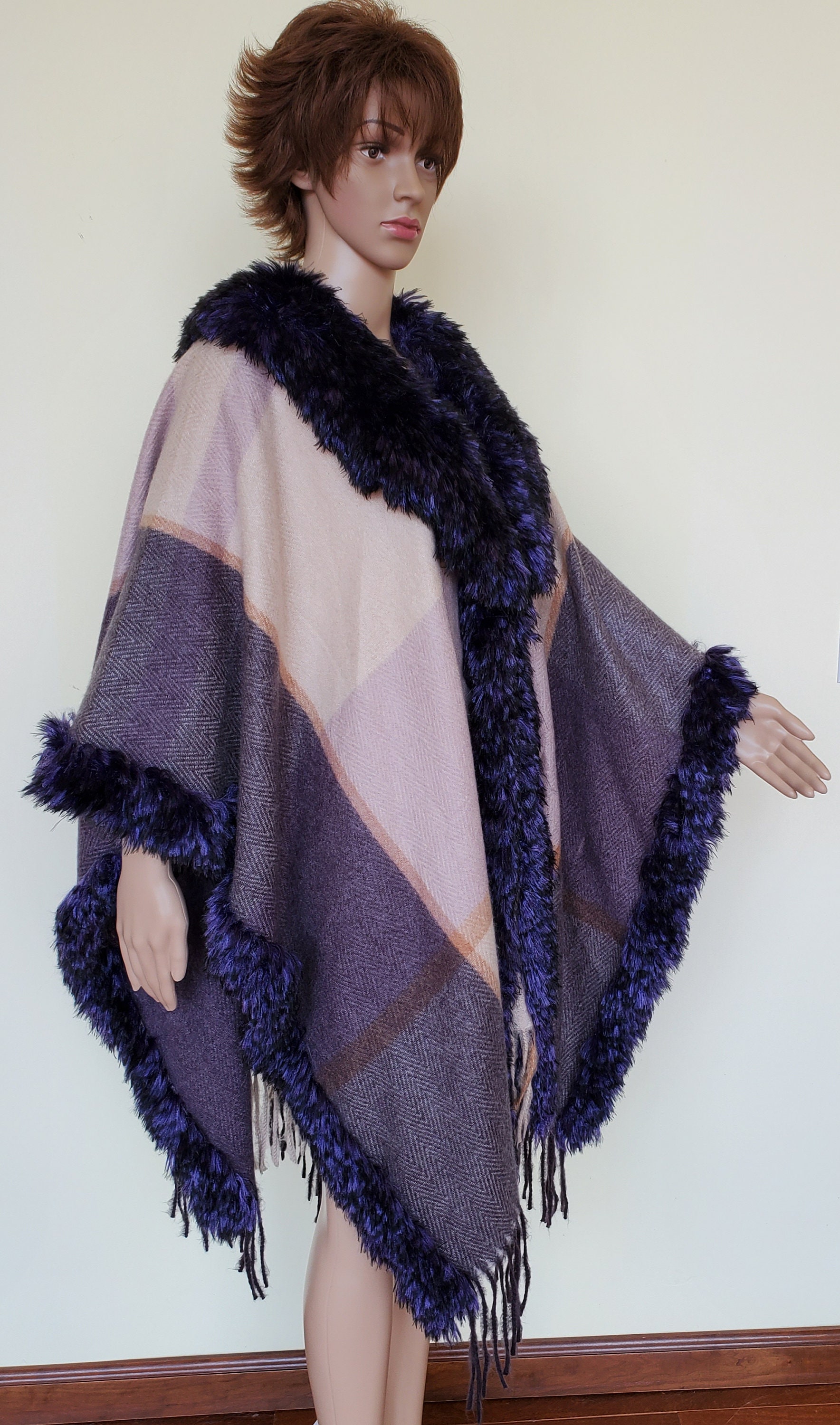 Ruana – Open Throw – Crochet Faux Fur on Woven Fabric - Etsy