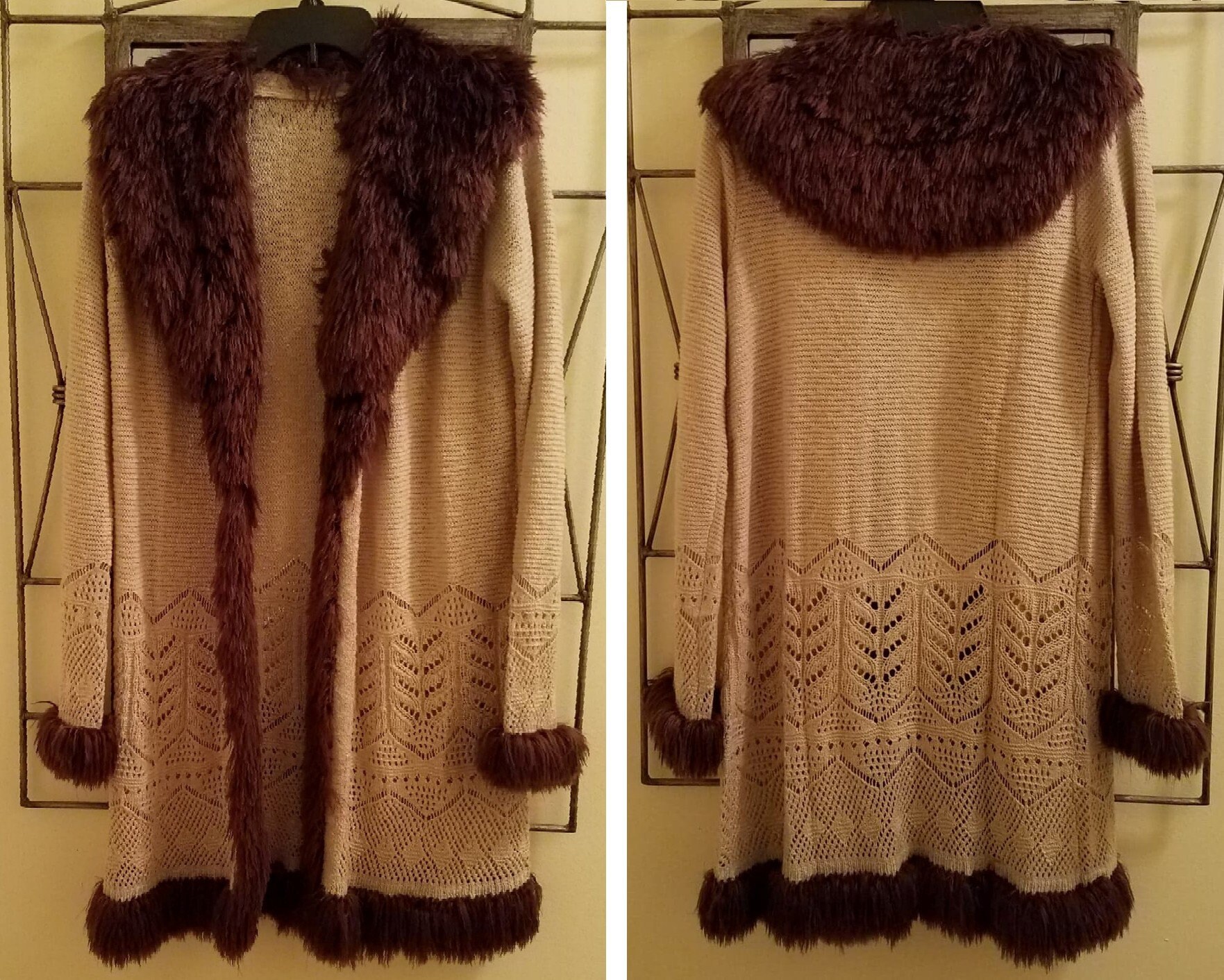 Cardigan Knitted fabric with faux fur crochet accents Size | Etsy