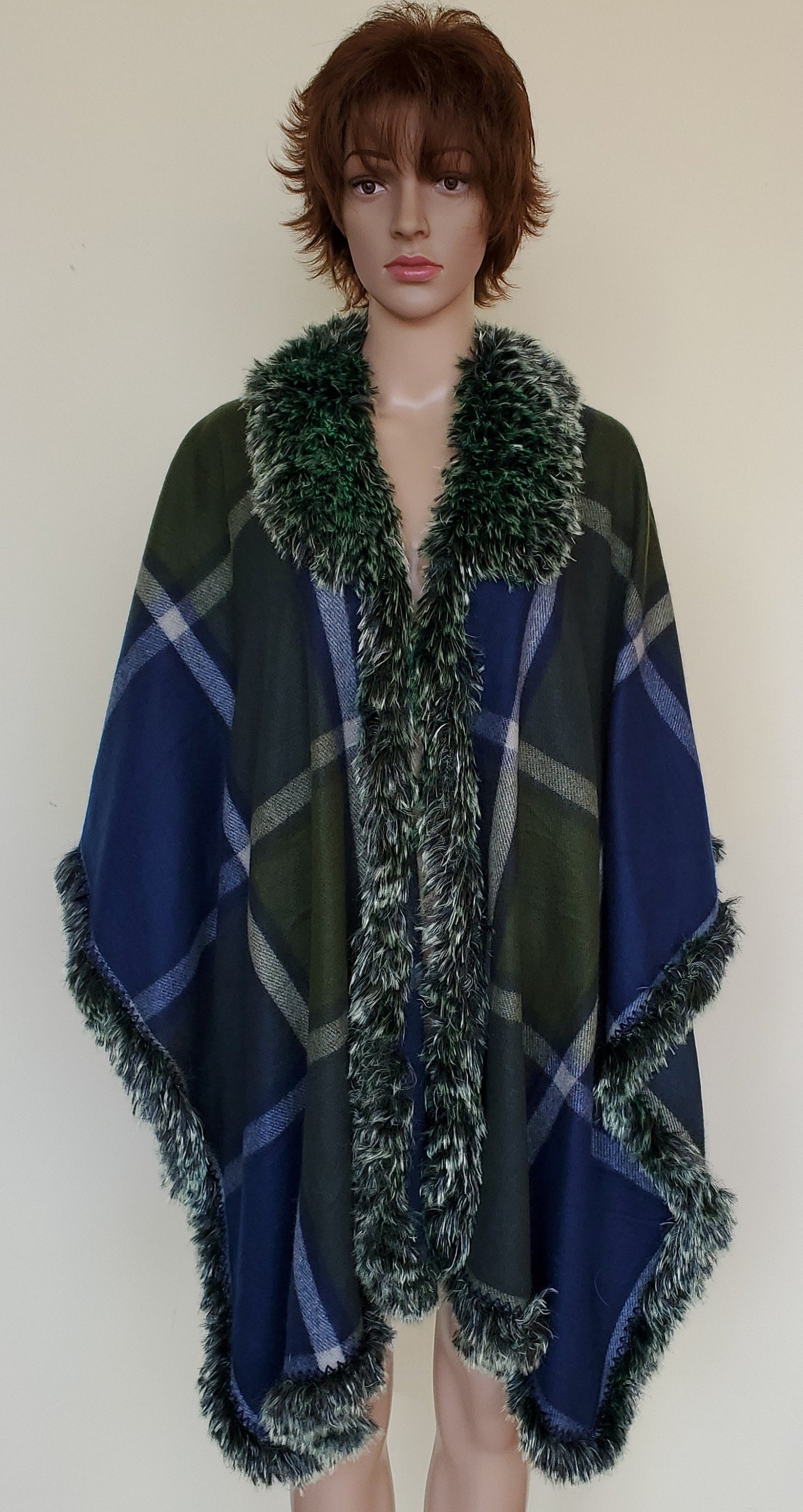 Ruana – Open Throw – Crochet Faux Fur on Woven Fabric - Etsy