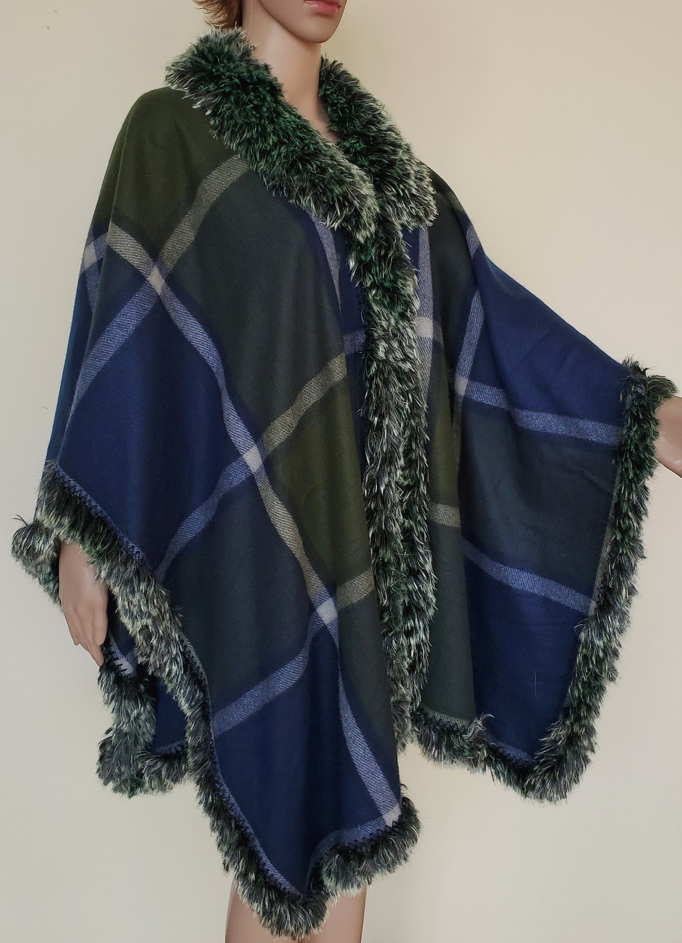 Ruana – Open Throw – Crochet Faux Fur on Woven Fabric - Etsy