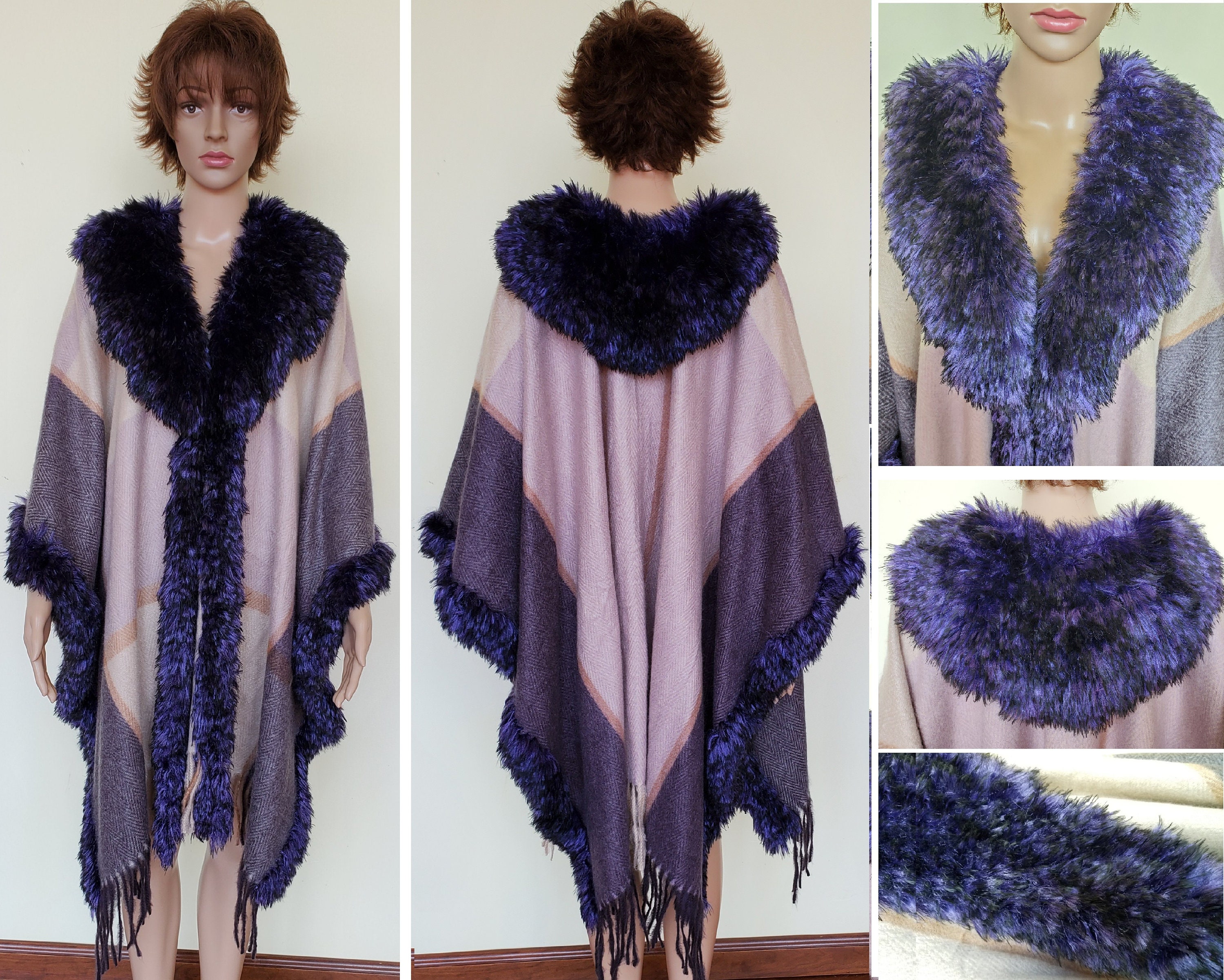 Ruana – Open Throw – Crochet Faux Fur on Woven Fabric - Etsy