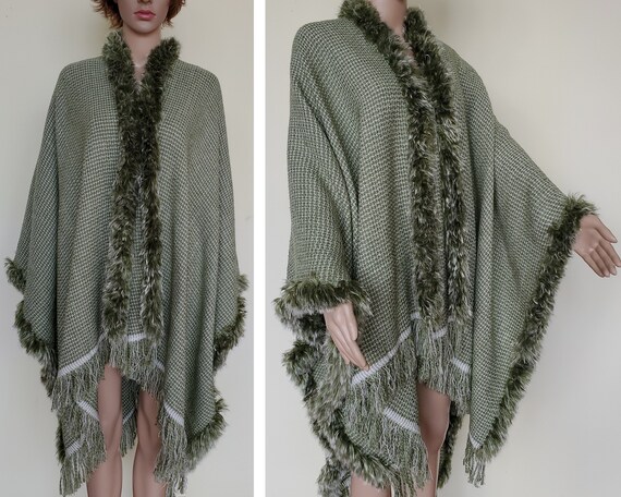 Ruana Open Throw Crochet Faux Fur on Woven Fabric - Etsy