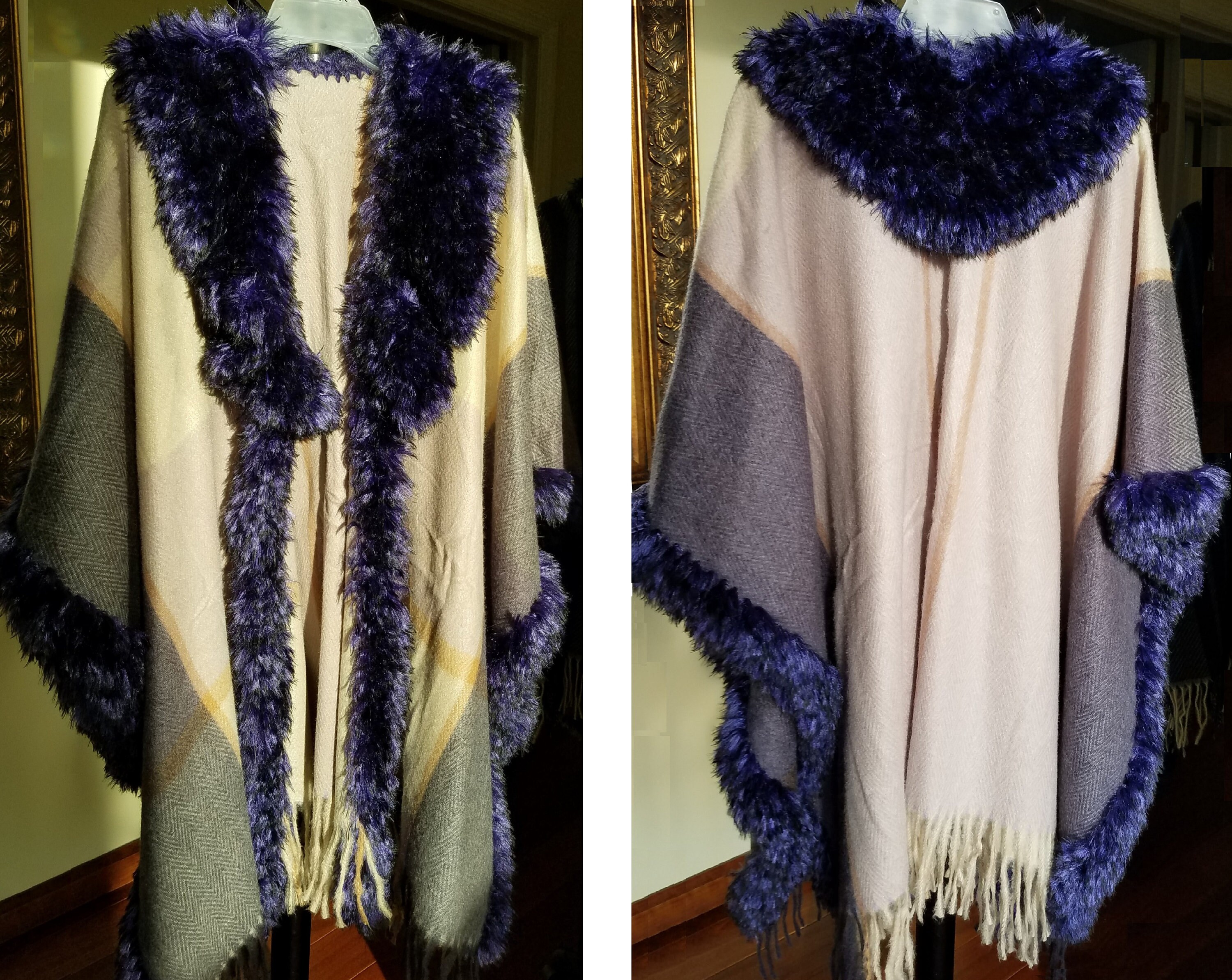 Ruana – Open Throw – Crochet Faux Fur on Woven Fabric - Etsy