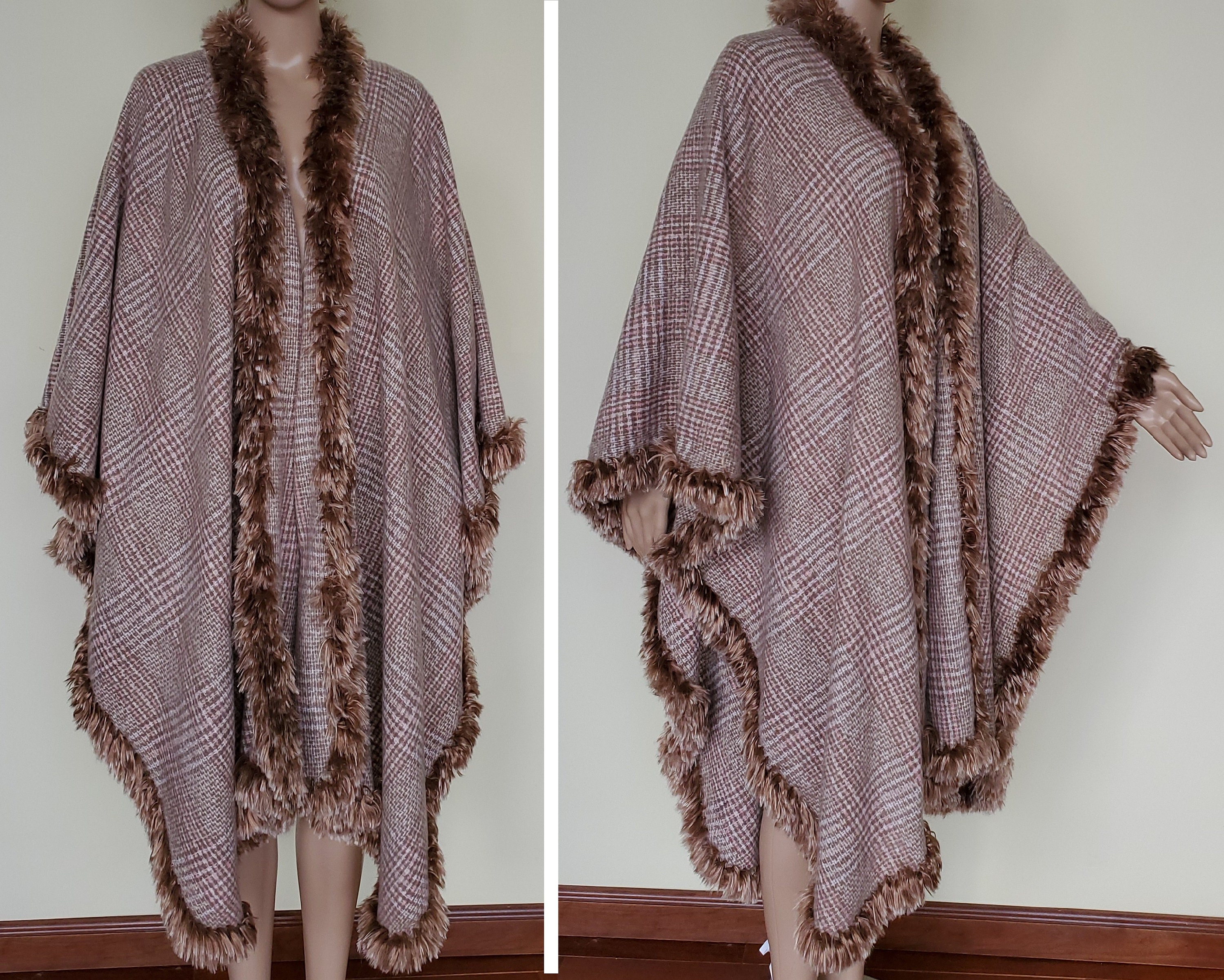 Ruana – Open Throw – Crochet Faux Fur on Woven Fabric - Etsy