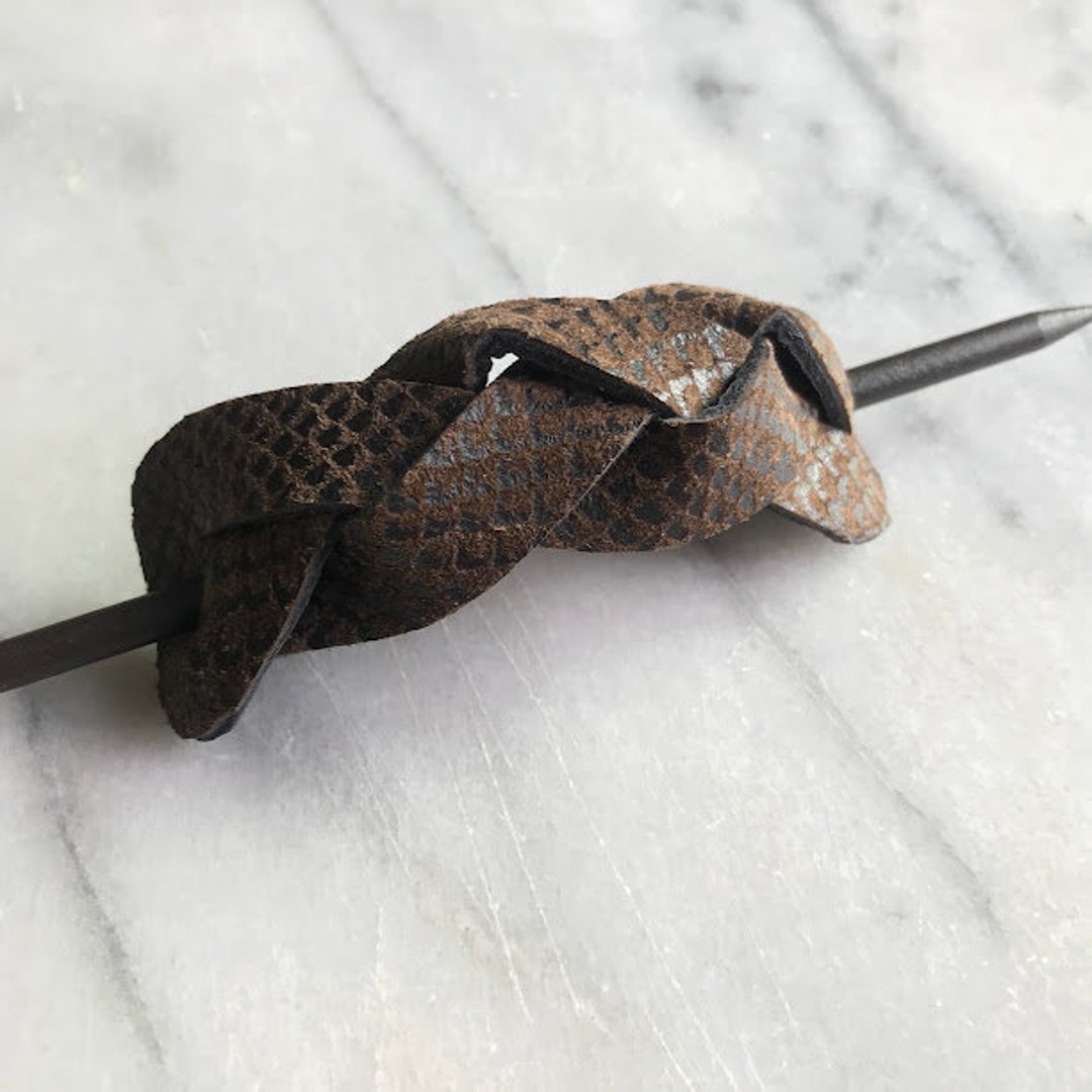 Reversible Handmade Braided Leather Hair Stick Barrette, Leather Hair ...