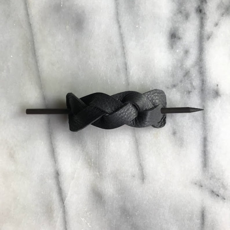 Reversible Handmade Braided Leather Hair Stick Barrette, Leather Hair ...
