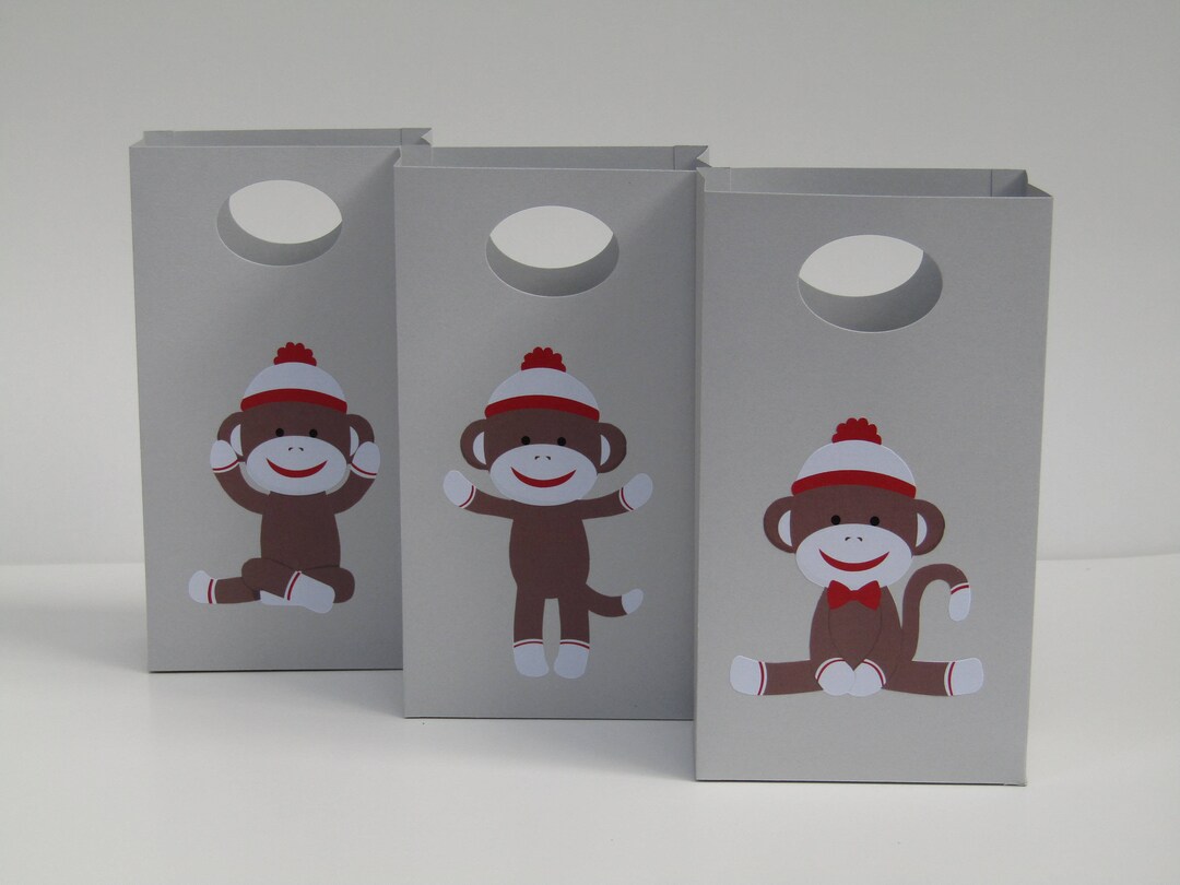 12 Sock Monkey Party Favor Bag,sock Monkey Candy Bag,sock Monkey Treat ...
