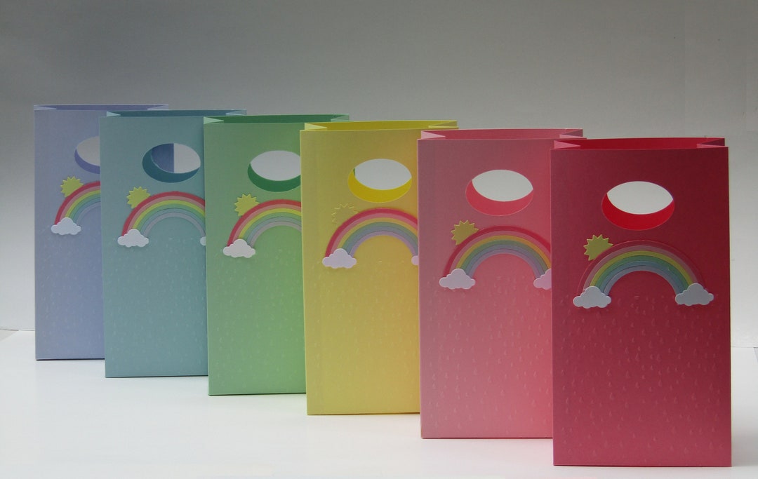 12 Pastel Rainbow Favor Bag Rain Drop Embossed-candy Bag–rainbow Treat ...