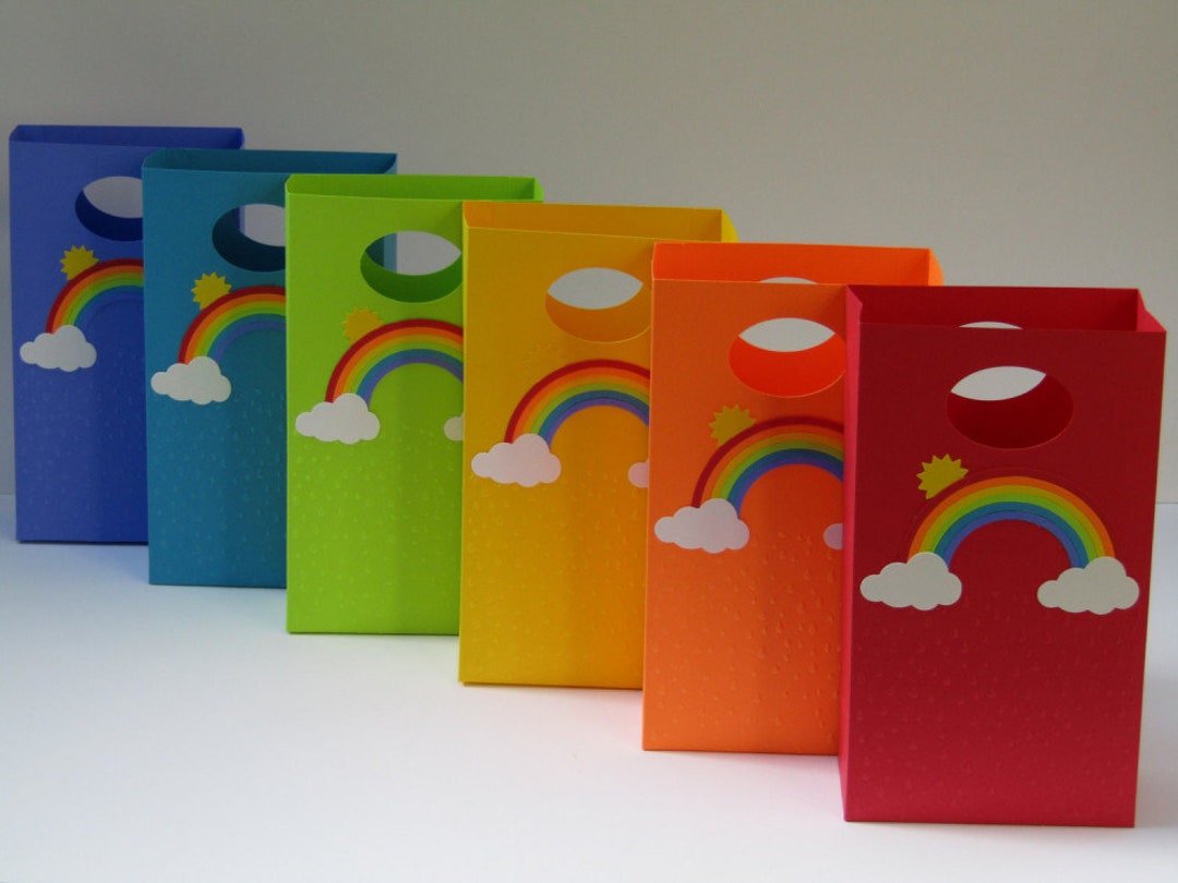 12 Rainbow Favor Bag Rain Drop Embossed - Candy Bag –rainbow Treat Bag ...