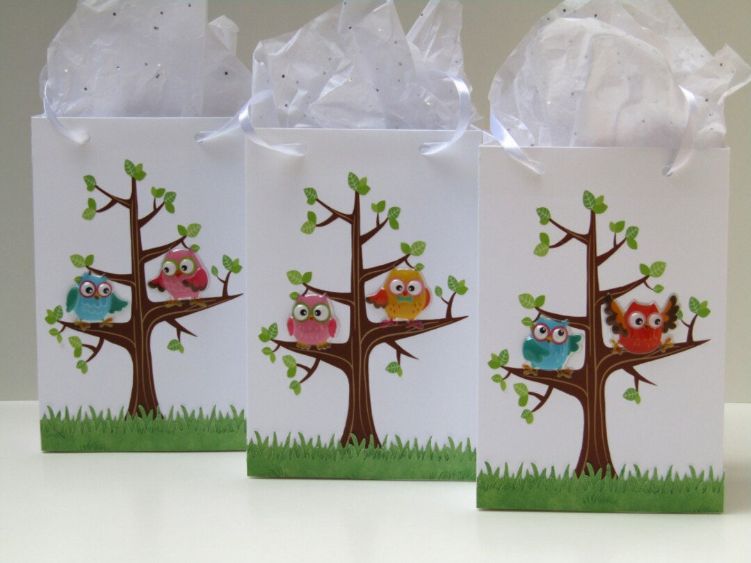12 Owl Party Favor Bag - Candy / Treat Bag - Owl Boy/girls Birthday ...