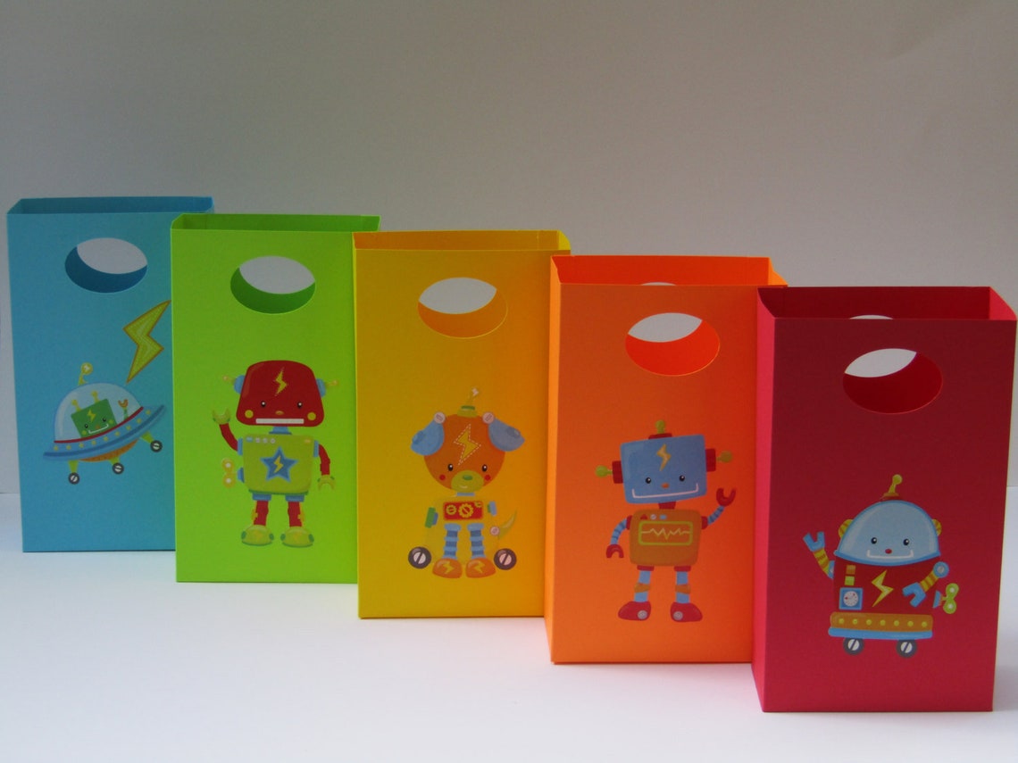 10 Robot Party Favors Bag-robot Birthday Favor Bag-robot Gift Bag-robot ...
