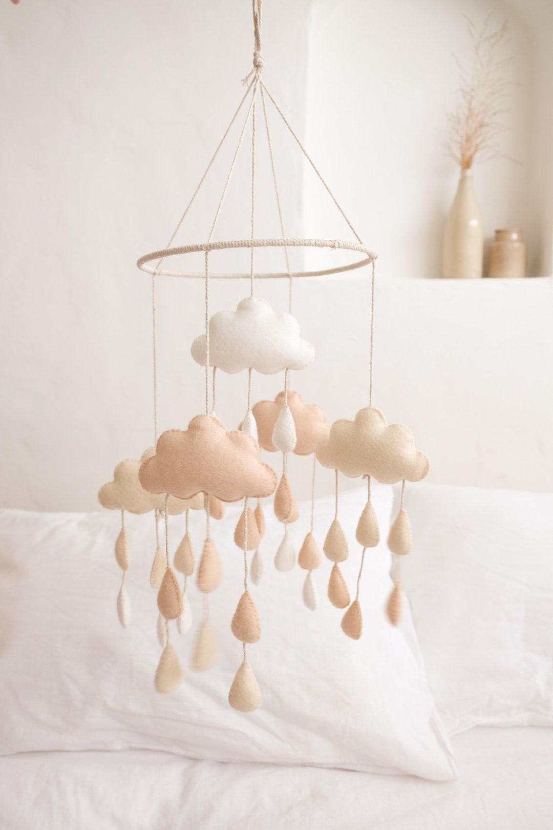 Neutral Cloud Mobile, Neutral Baby Mobile, Nursery Mobile, Designer ...