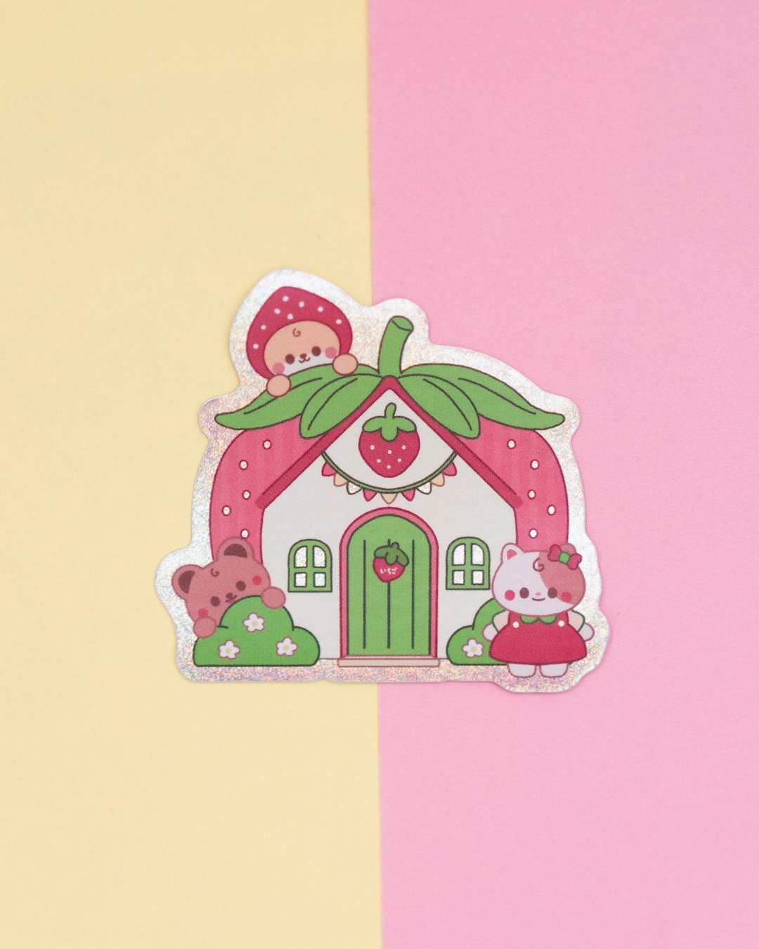 Strawberry Ichigo House Holographic Finish Waterproof Sticker by ...