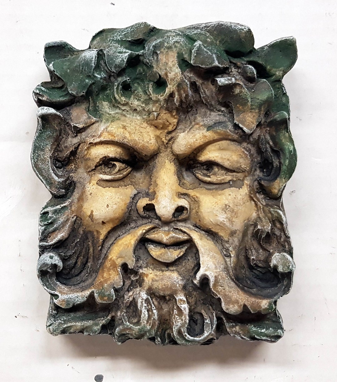 Green Man, 5 In. (13 Cm), Gothic Face, Face Sculpture, Garden Greenman ...