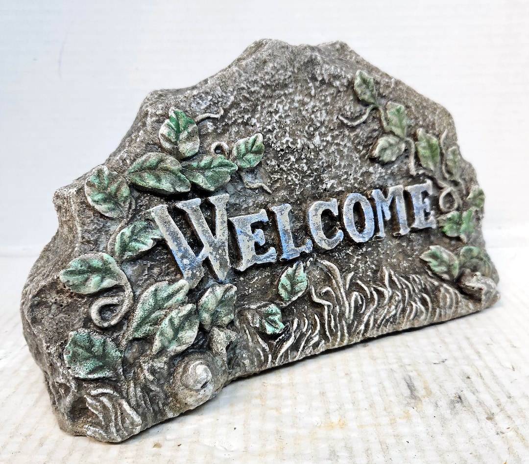Welcome Stone, Garden Welcome, Concrete Welcome Stone, Garden Welcome, Garden Entrance Stone ...