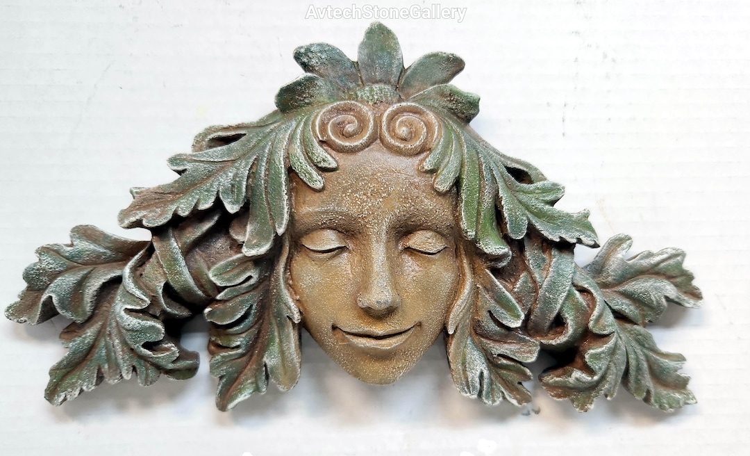 Lady of the Forest, 10.5 In., Leaf Lady, Tree Face, Concrete Face ...