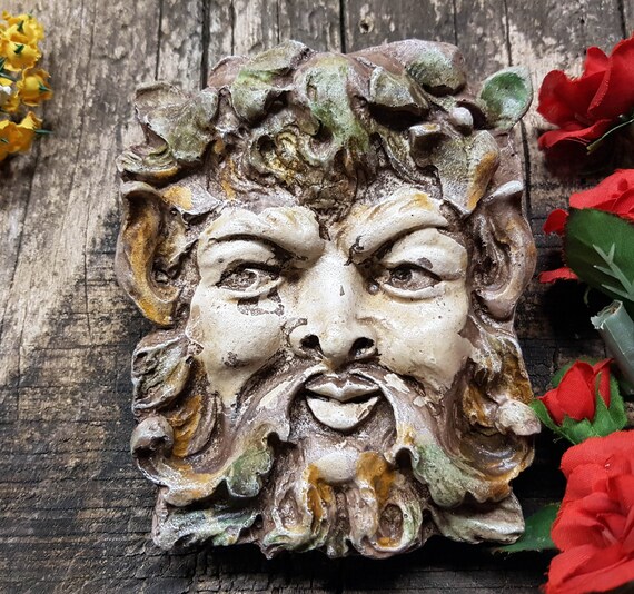Green Man 5 In. 13 Cm Gothic Face Face Sculpture Garden | Etsy