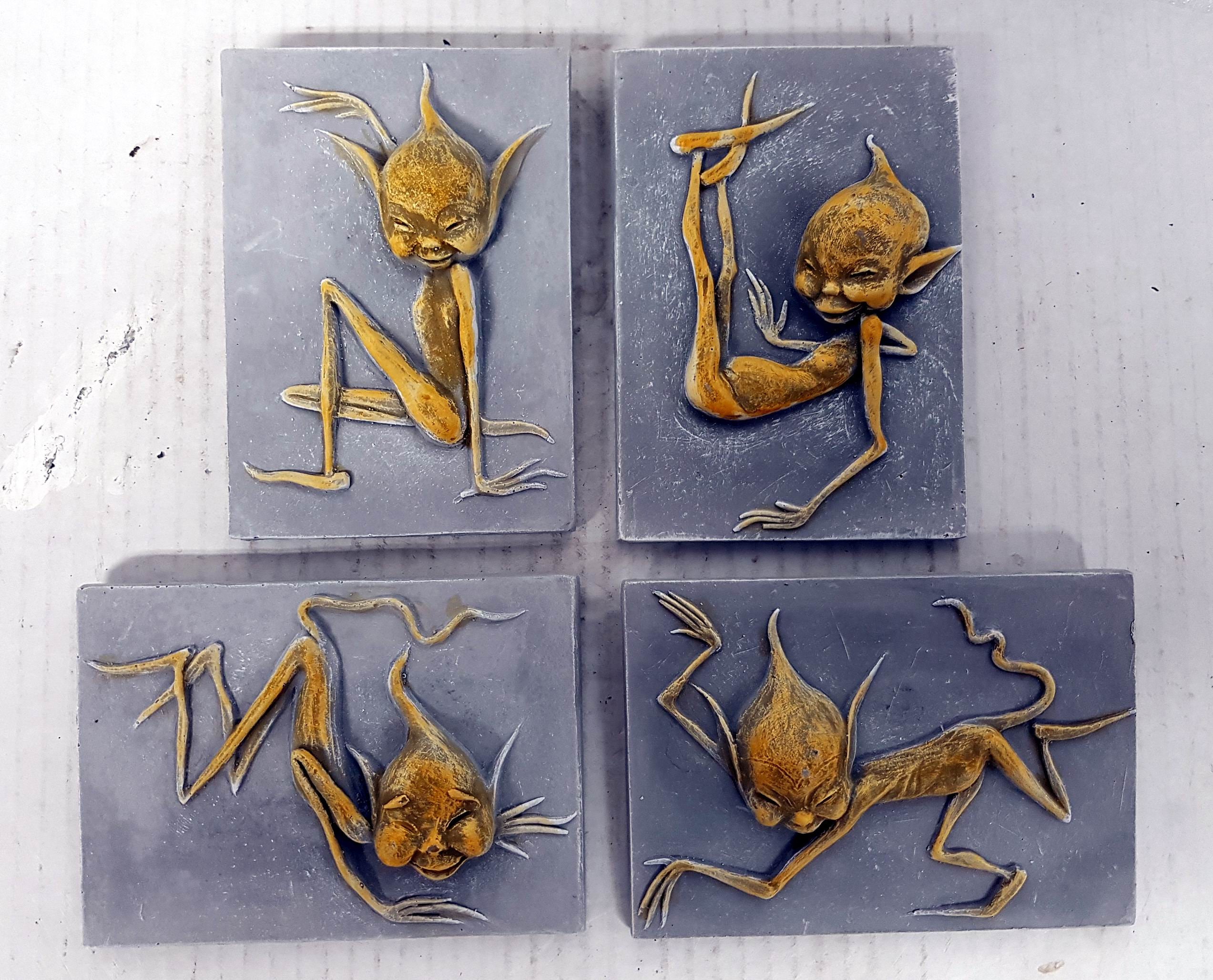 Pixie Plaques, Set of 4 Pixies, British Folklore, Celtic Pixie ...