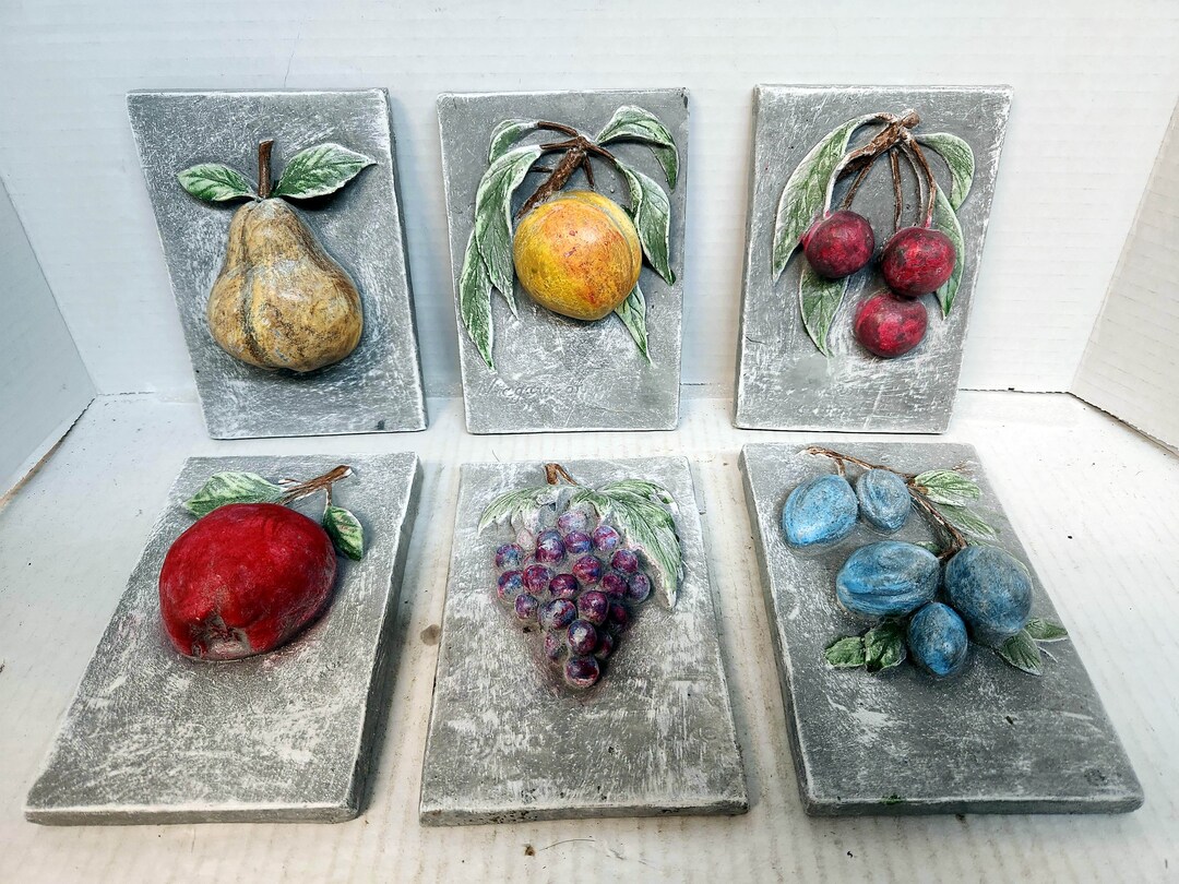 Concrete Fruit Plaques, Fruit Plaques Sets, Stone Art 3D, Sculptures 6 ...