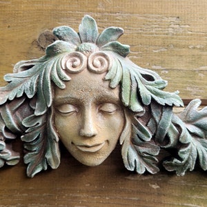Lady of the Forest, 10.5 In., Leaf Lady, Tree Face, Concrete Face ...