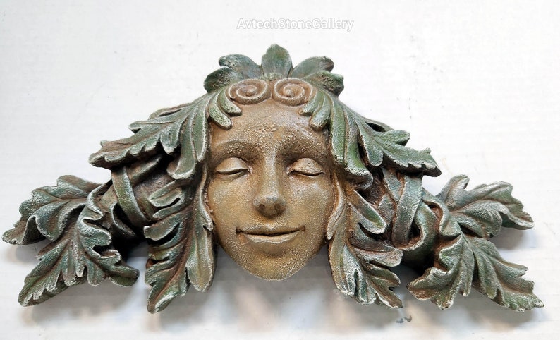 Lady of the Forest, 10.5 In., Leaf Lady, Tree Face, Concrete Face ...