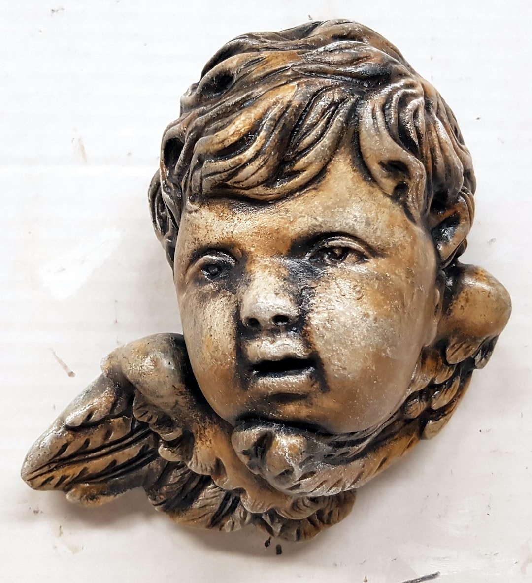 Cherub Kopf, 5,7 Zoll (14 cm), Engel Steinskulptur, Cherub Wandkunst ...