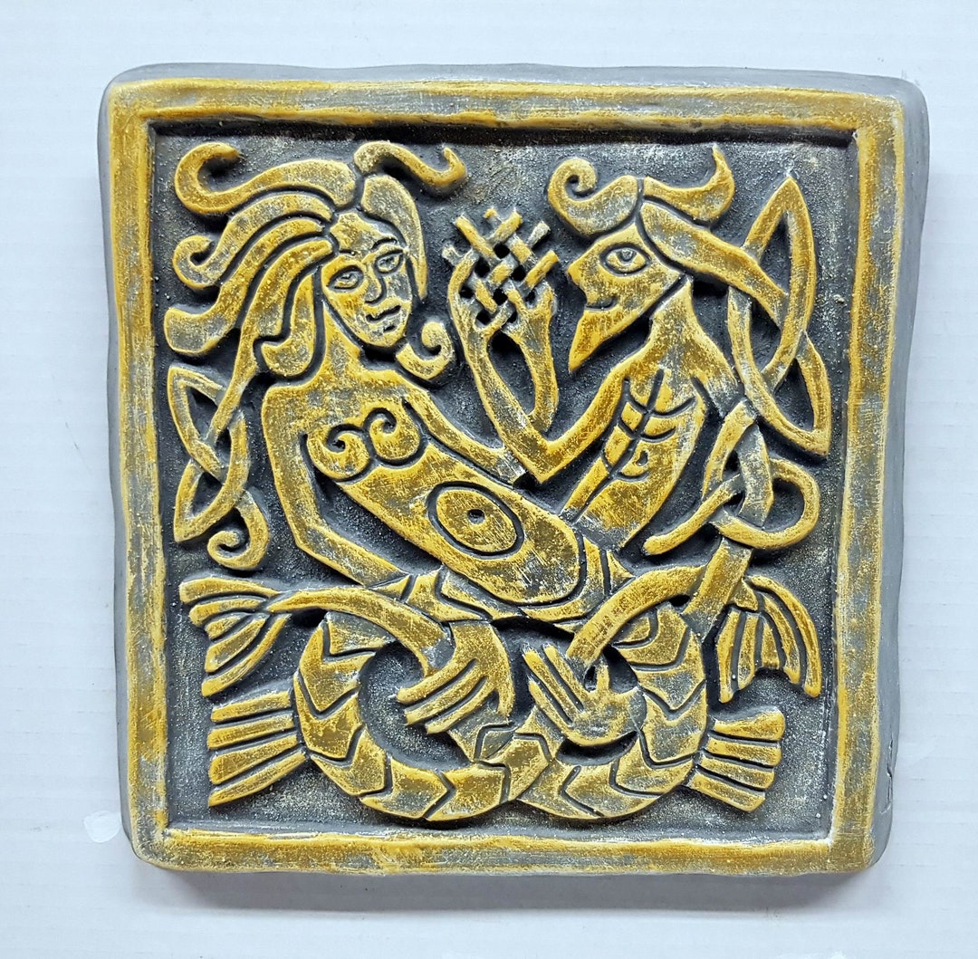 Celtic Mer-couple, 9 In. (23 Cm), Antique Gold, Celtic Muirgen, Stone ...