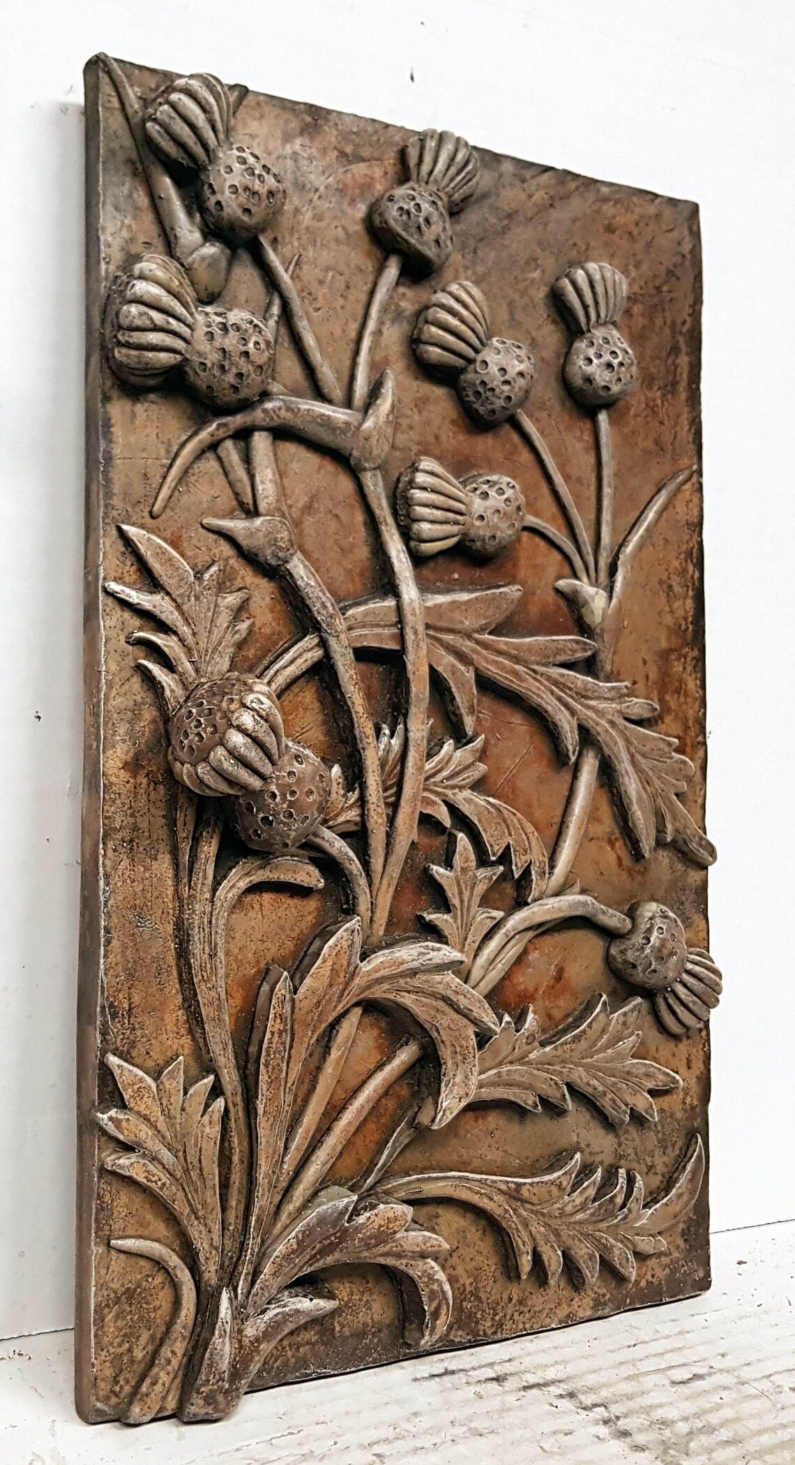 Floral Plaque, Concrete Plaque, 13in., Thistle Plaque, Phlox Plaque ...