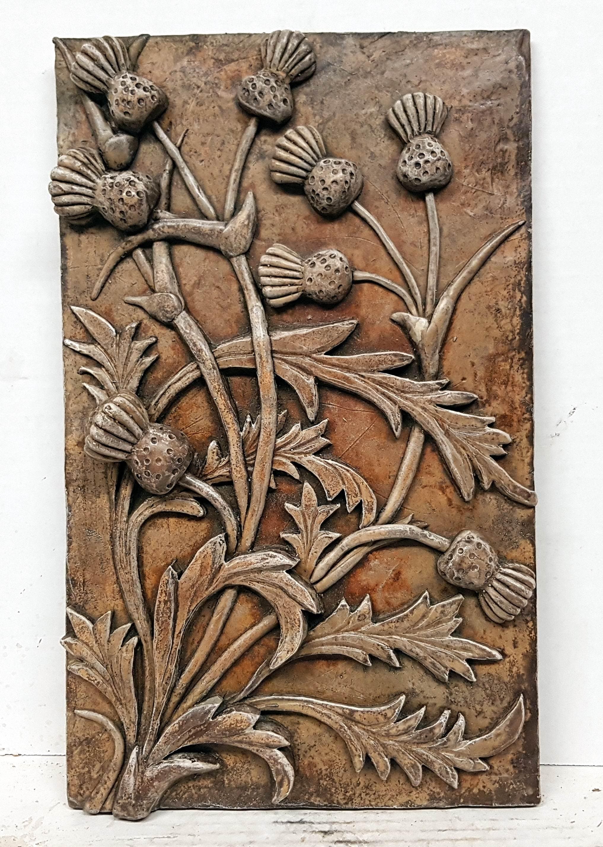 Floral Plaque, Concrete Plaque, 13in., Thistle Plaque, Phlox Plaque ...