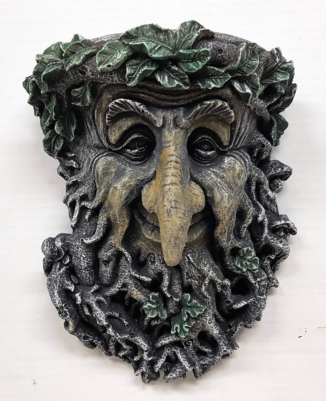 Long Nose Greenman, Concrete Tree Face, 9 In. (23 Cm), Leafman Mask ...