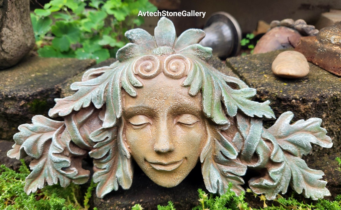 Lady of the Forest, 10.5 In., Leaf Lady, Tree Face, Concrete Face ...