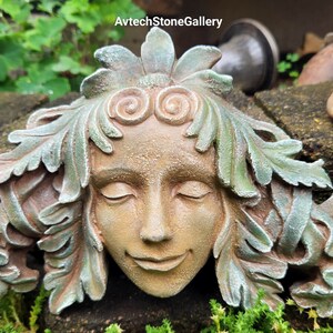 Lady of the Forest, 10.5 In., Leaf Lady, Tree Face, Concrete Face ...