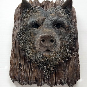 Concrete Wolf Face, 11 In. (28 Cm), Wolf Head Wall Mount Cast Stone ...