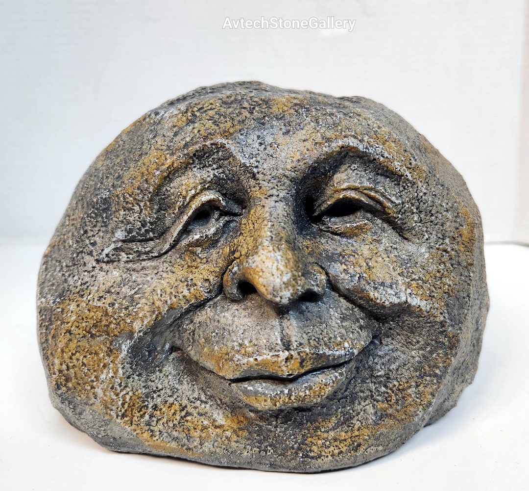 Stoned Face, Concrete Face, 7.5 In., Garden Rock Star, Rock Head ...