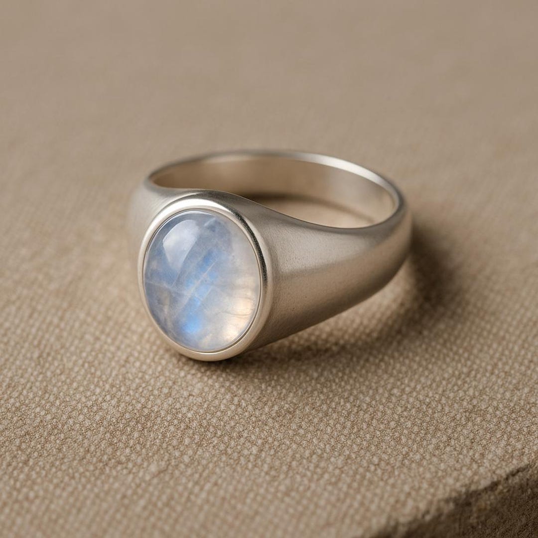Men's Moonstone Signet Ring: Chunky Sterling Silver, Minimalist Jewelry ...
