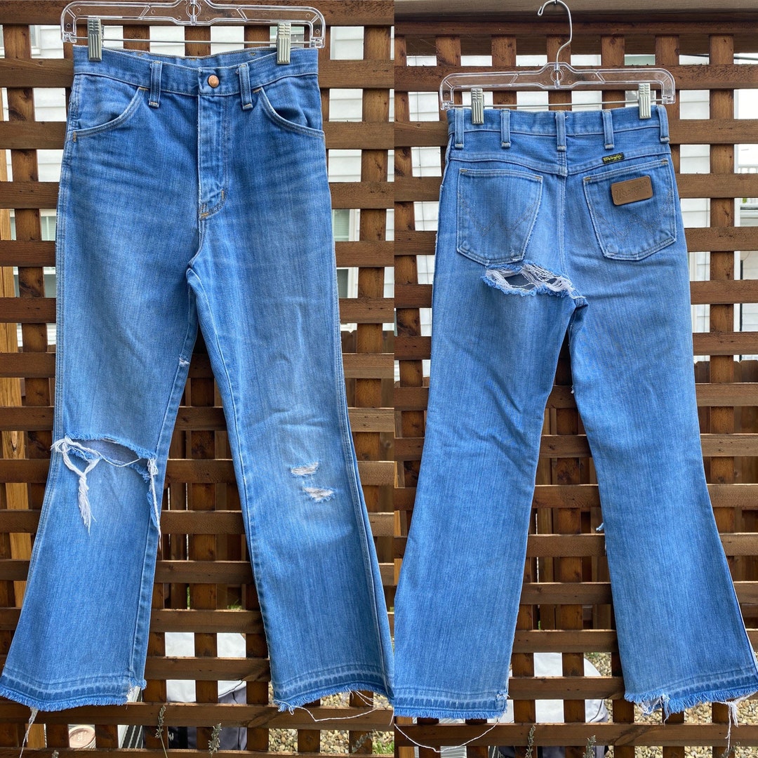 80s Wrangler Distressed Light Wash Bootcut Jeans Made in USA - Etsy