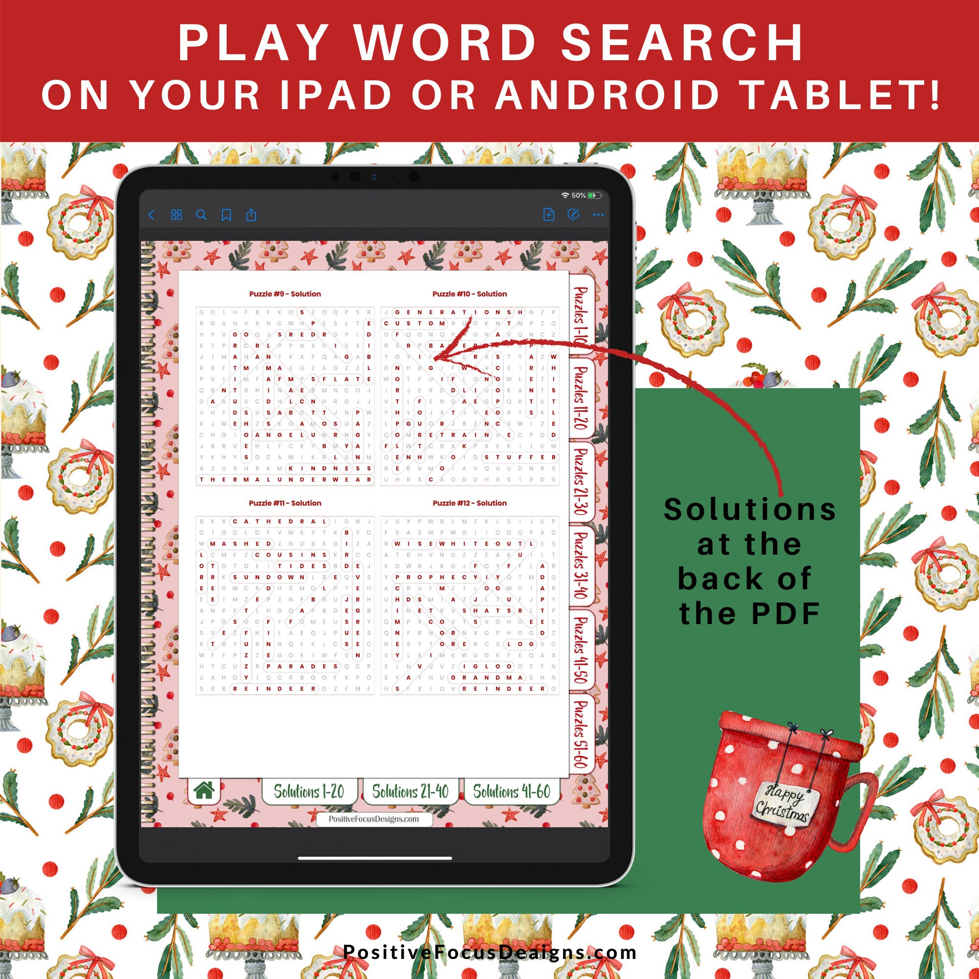 Christmas Word Search Puzzles for iPad and Android Digital - Etsy