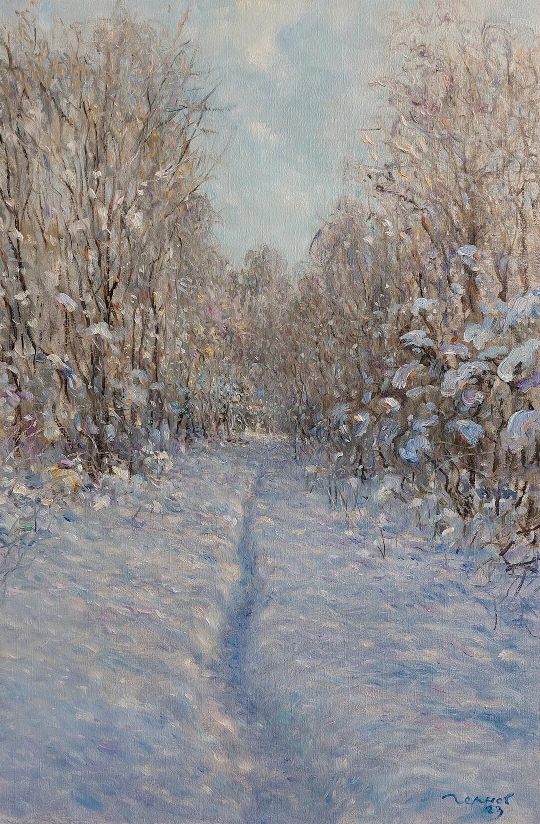 Original Snow Scene Oil Painting Winter Landscape 24" X 16" - Frosty ...