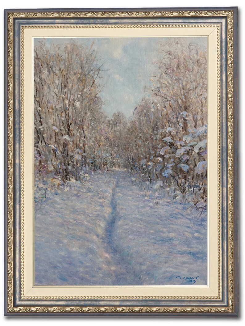 Original Snow Scene Oil Painting Winter Landscape 24" X 16" - Frosty ...