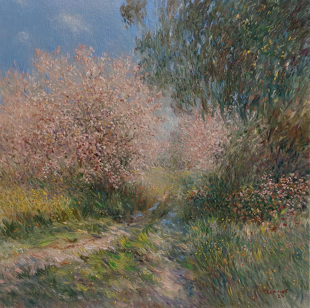 Blooming Garden Almond Blossom Painting 20" X 20"- Flowering Trees ...