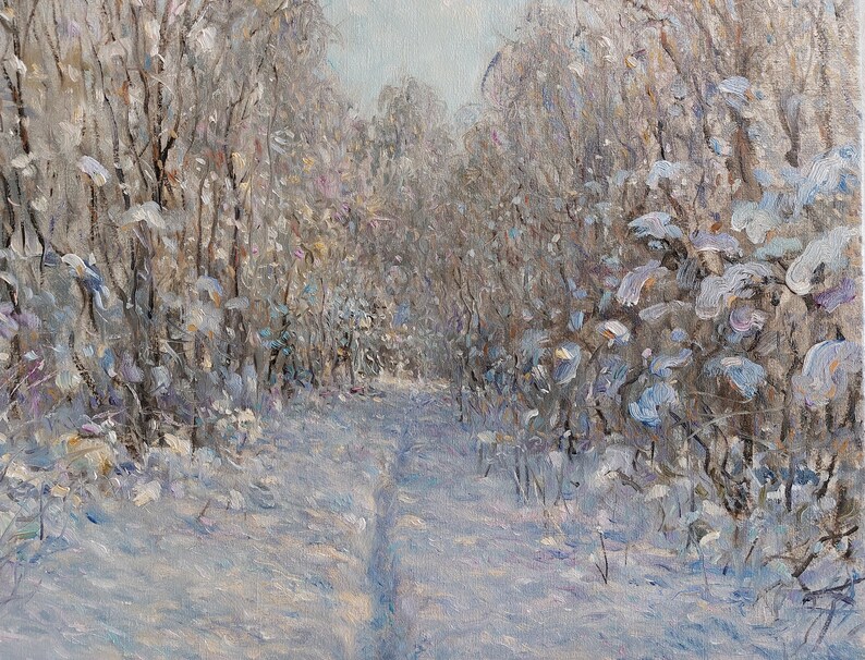 Original Snow Scene Oil Painting Winter Landscape 24" X 16" - Frosty ...