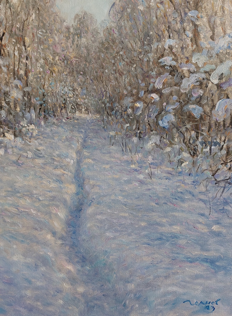 Original Snow Scene Oil Painting Winter Landscape 24" X 16" - Frosty ...