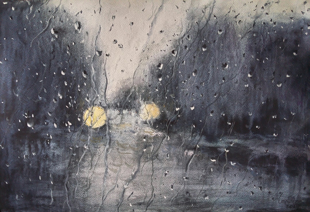 New York Watercolor PRINT on Paper - Raindrops Rain Painting ...